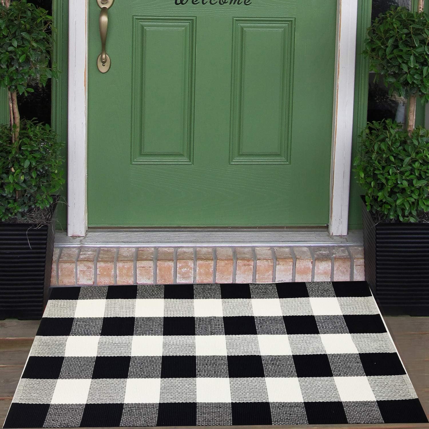 Amazon.com : Cotton Buffalo Check Rugs Front Porch Rug Doormat 2' x 3 ...