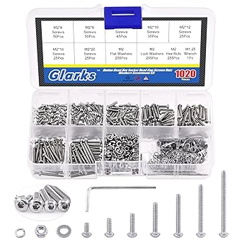 Glarks 1021Pcs M2 Button Head Screws 304 Stainless Steel Hex Socket Cap ...