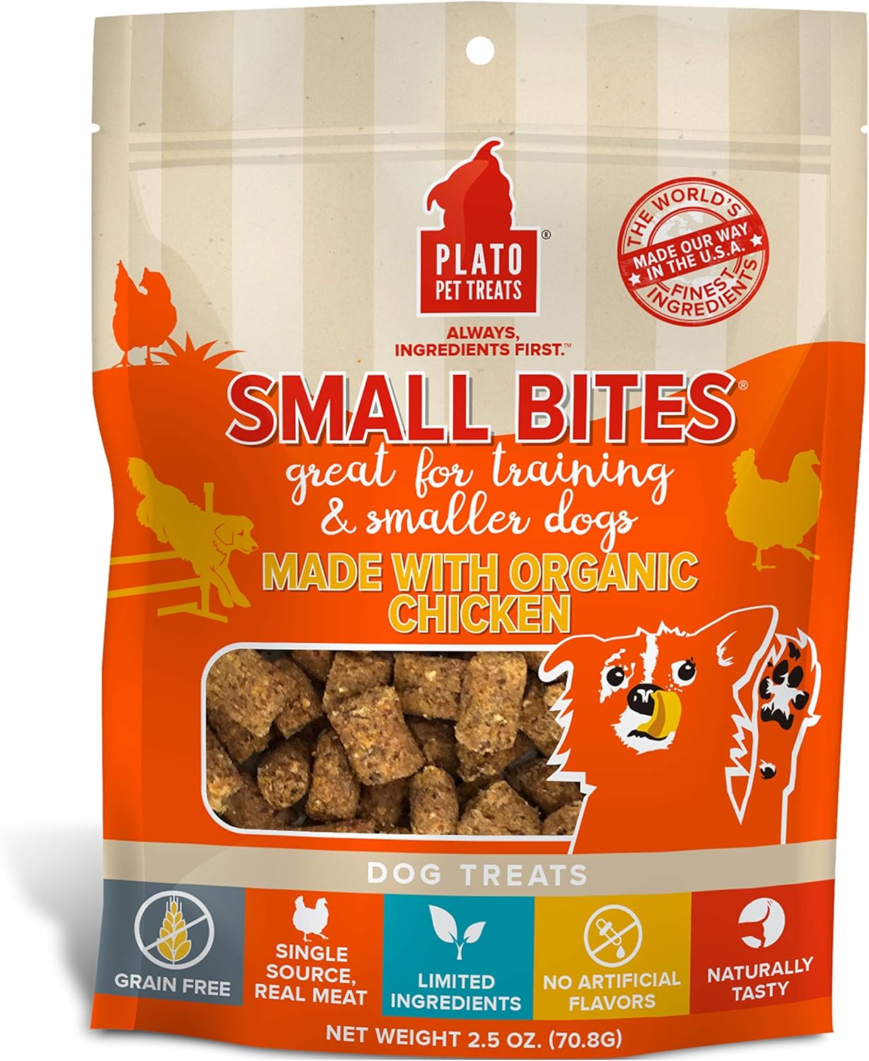 Amazon.com : PLATO Small Bites Dog Treats, Natural Bite Sized Real Meat ...