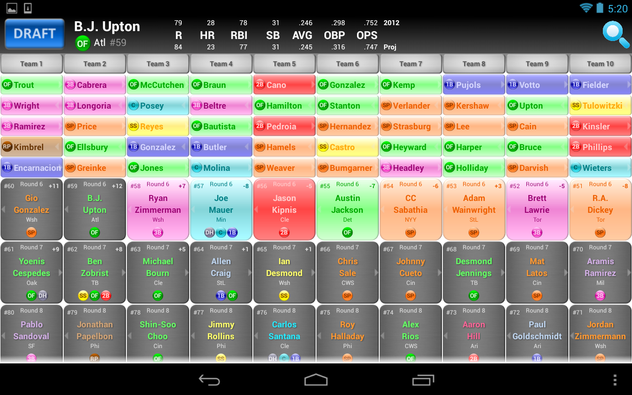 Fantasy Baseball Draft Grid Demo:Amazon.de:Appstore for Android