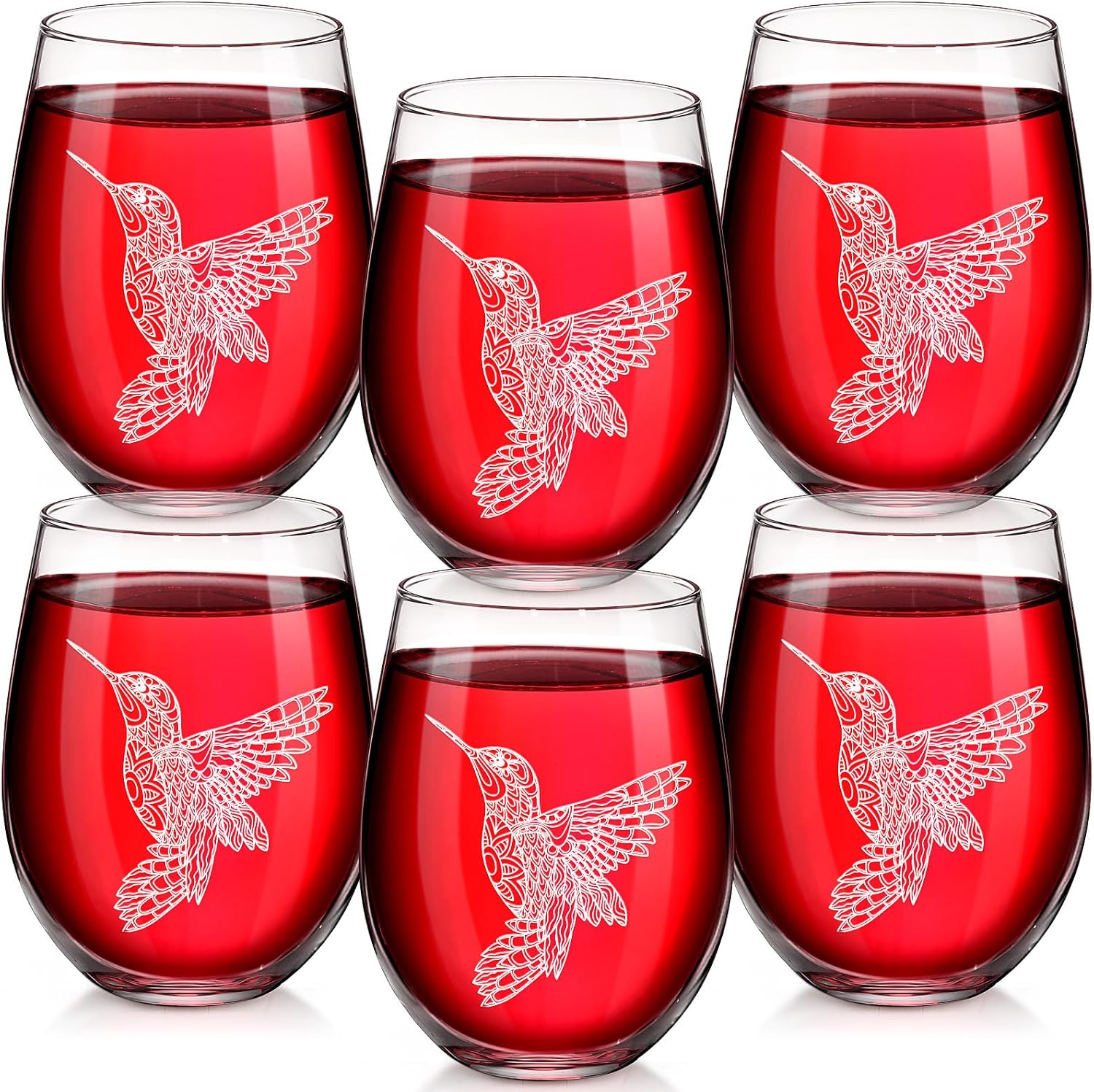 Amazon.com | Mumufy 6 Pieces Hummingbird Stemless Wine Glass 17 oz Bird ...