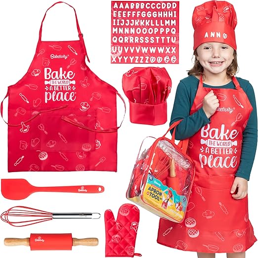 Amazon.com: Baketivity Kids Chef Hat and Apron Set for Boys & Girls ...