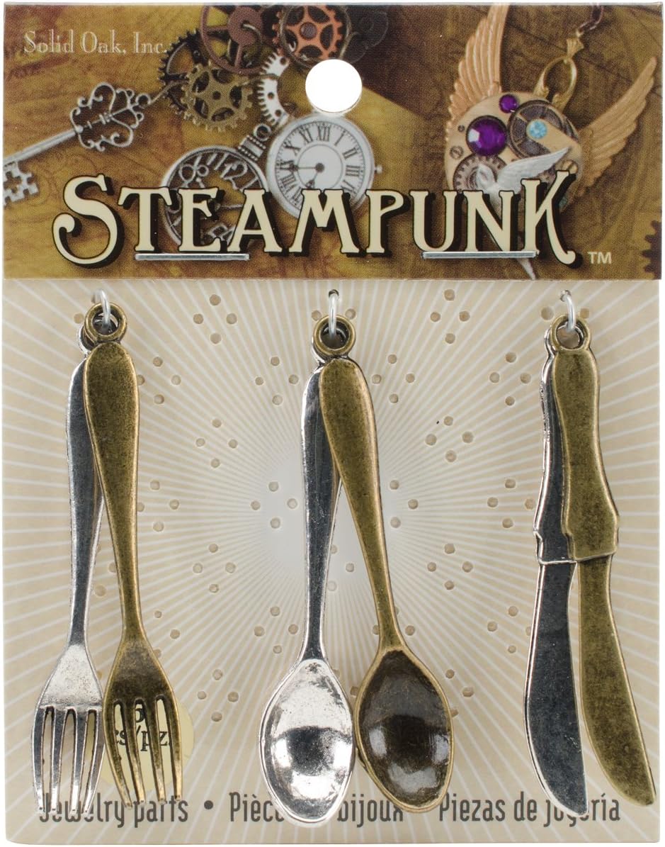 Amazon.com: Solid Oak Steampunk Metal Accents 6/Pkg-Spoons, Forks ...