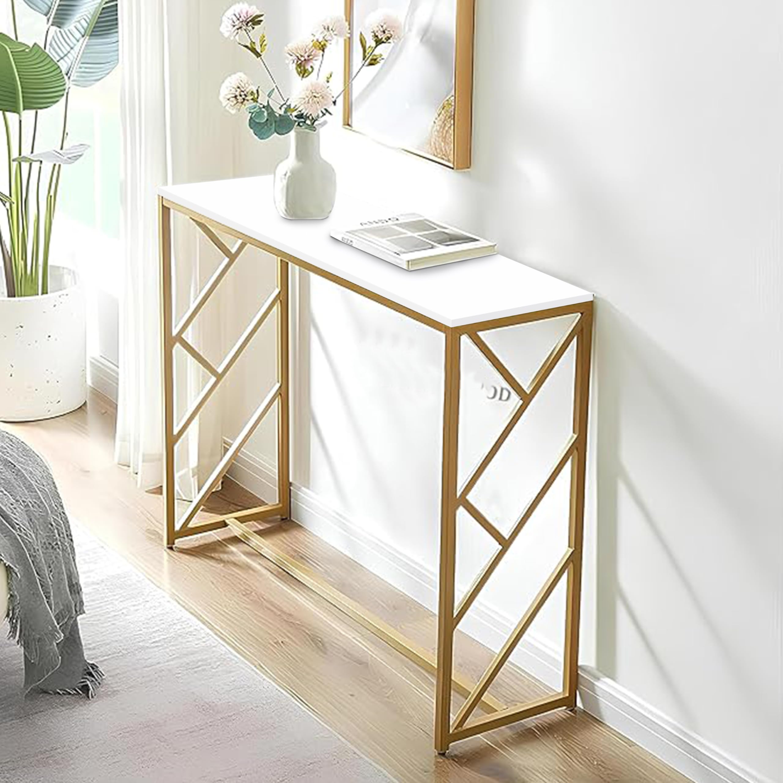 Urban Decor Gold Console Table Wooden Top Modern Sofa Table Narrow ...