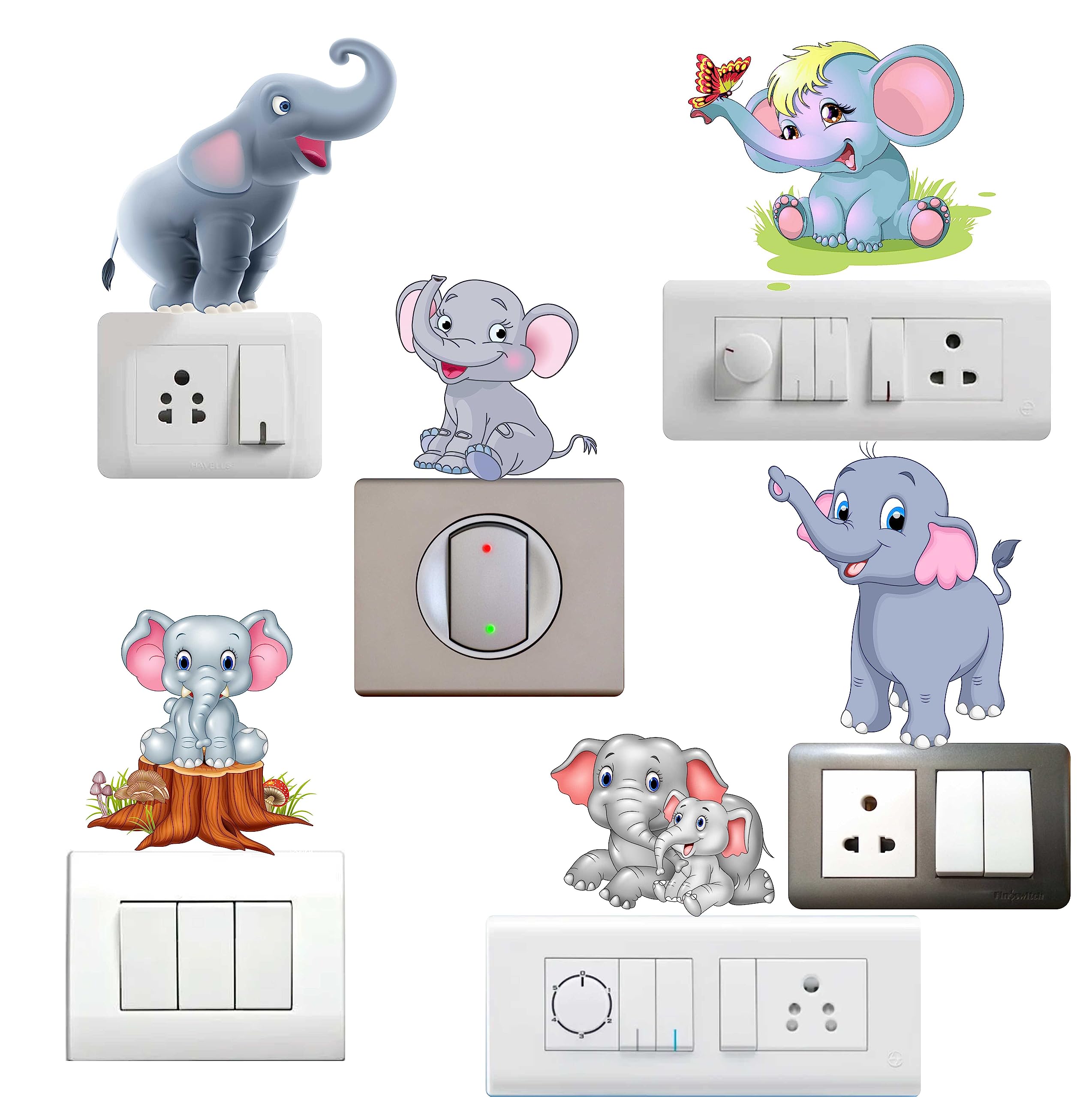ISEE 360® Elephant Cartoon Wall Switch Panel Board Sticker Vinyl ...
