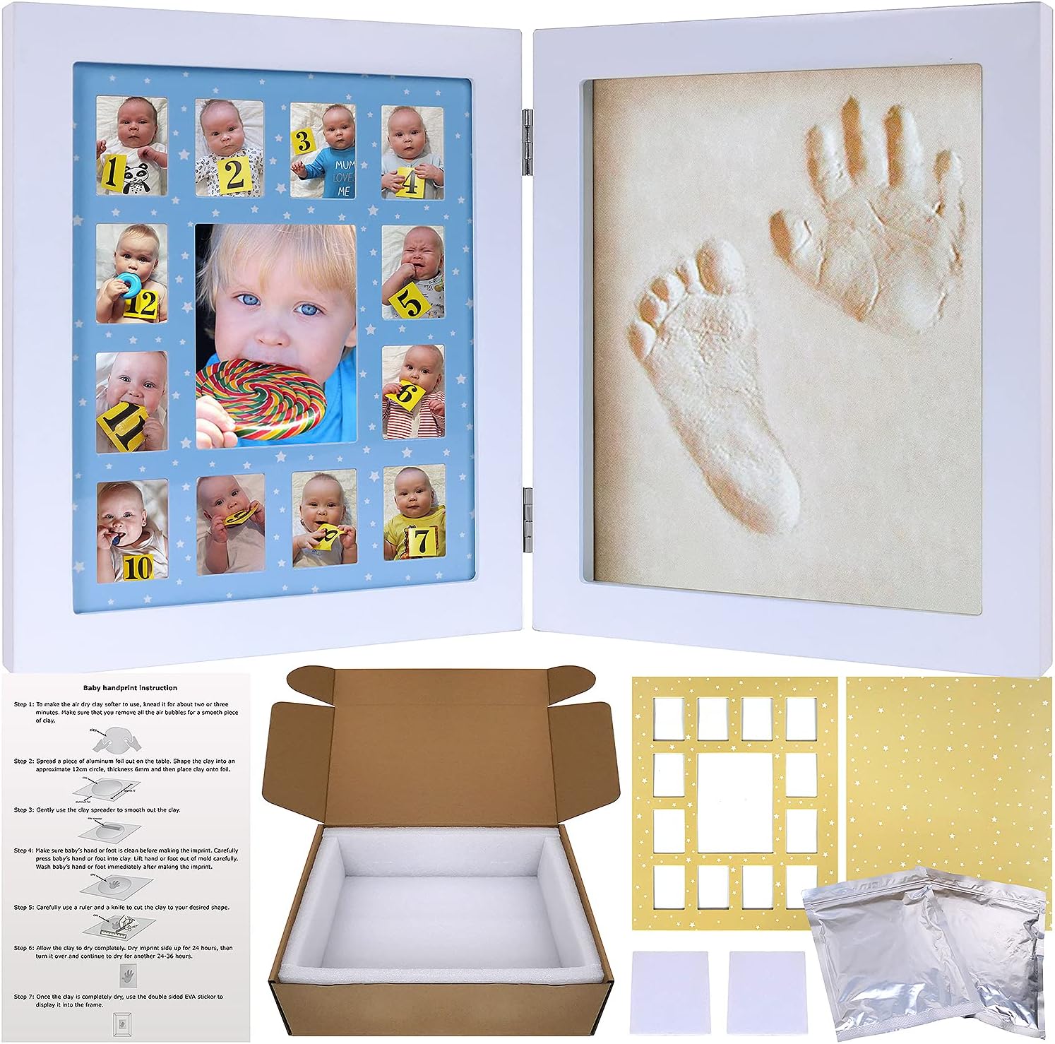 Baby Handprint and Footprint kit with 13 Pictures . Safe Clay – BigaMart