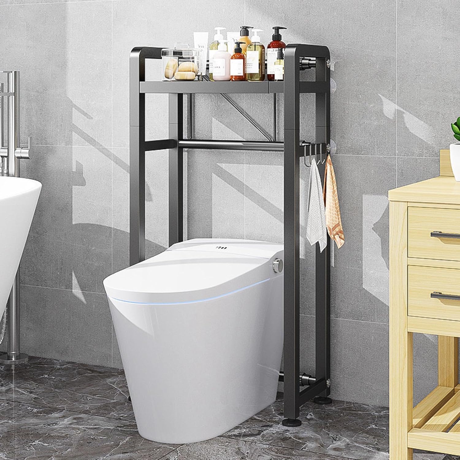 Amazon.com: OWKAY Toilet Rack Storage, Bathroom Bathroom Toilet Shelf ...