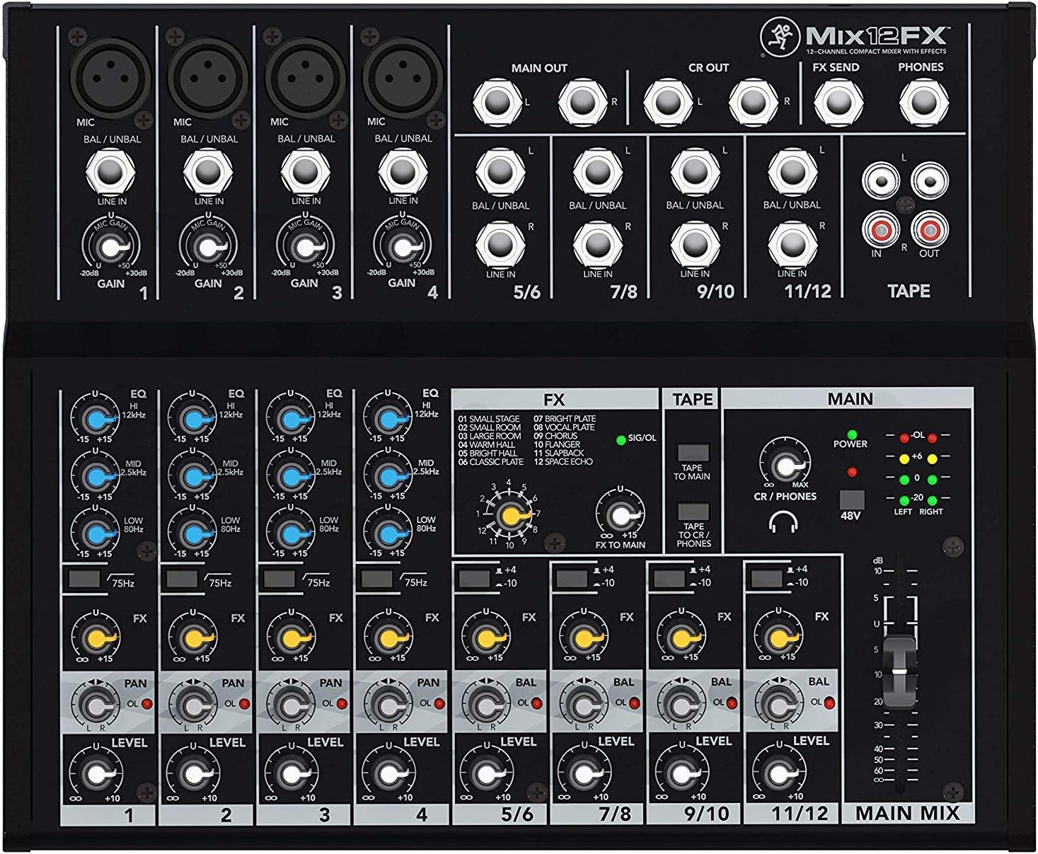 Amazon.com: Mackie Mix12FX 12-Channel Compact Mixer with Effects ...