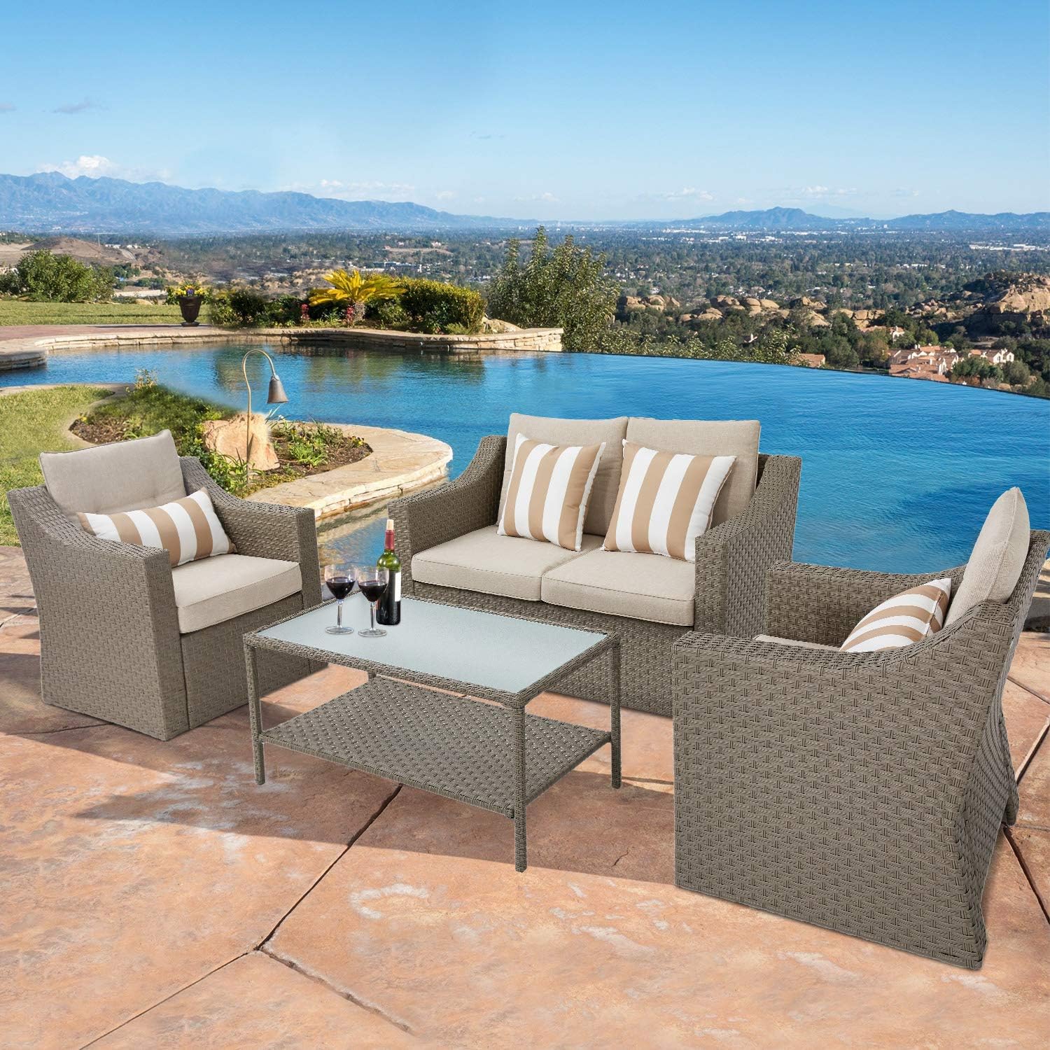 Amazon.com: SUNCROWN 4-Piece Outdoor Patio Furniture Conversation Set ...