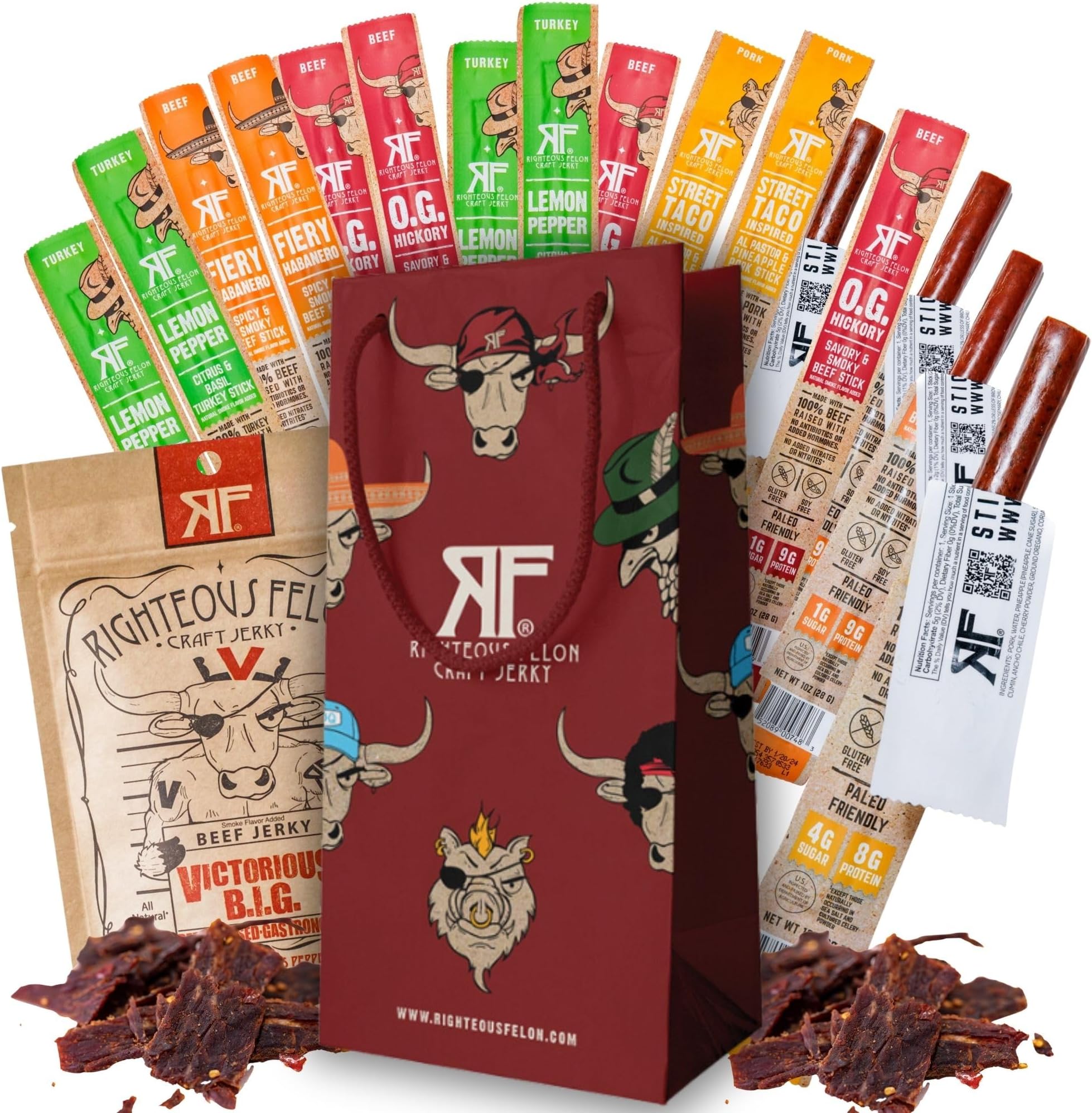 Amazon.com: Righteous Felon Beef Jerky + Meat Sticks Variety Gift ...