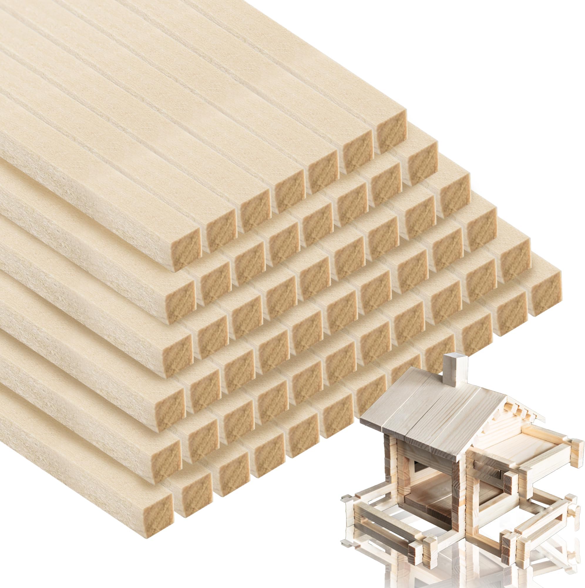 100Pcs Square Dowel Sticks 30cm x 5mm, Natural Wood Square Dowel Rods ...