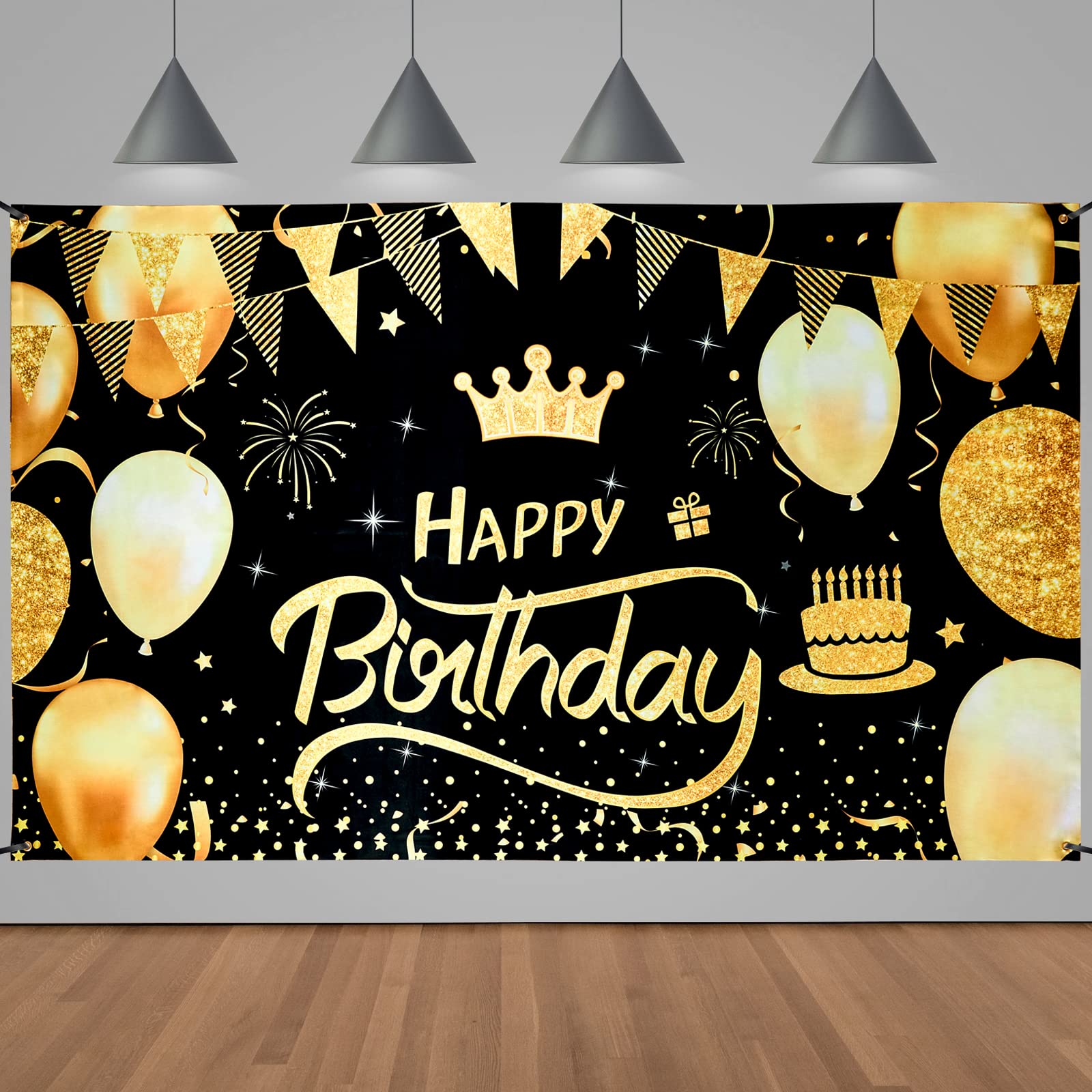 Buy Happy Birthday Decorations Banner, Extra Large Black Gold Happy ...