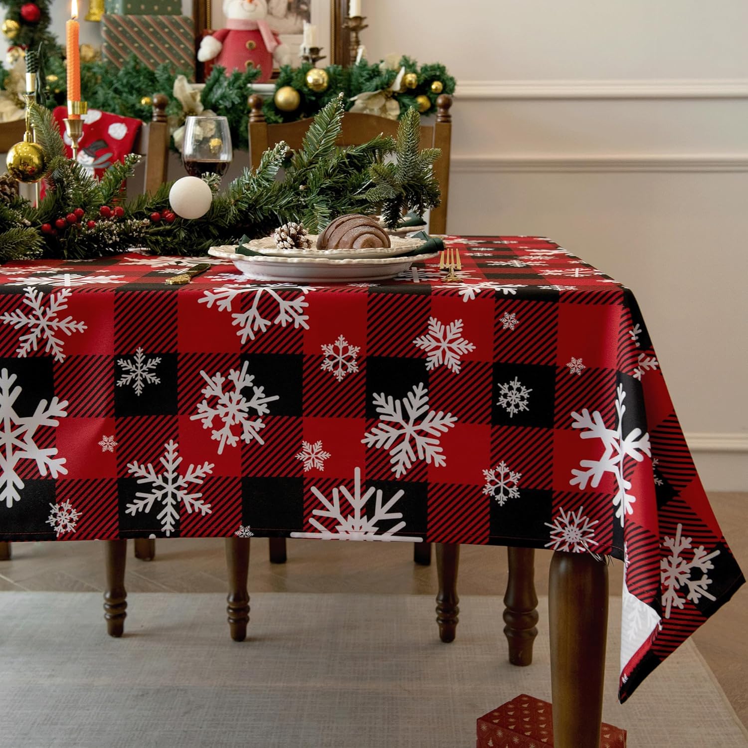 Essifunia Gingham Plaid Snowflake Christmas Tablecloth - Rectangular ...