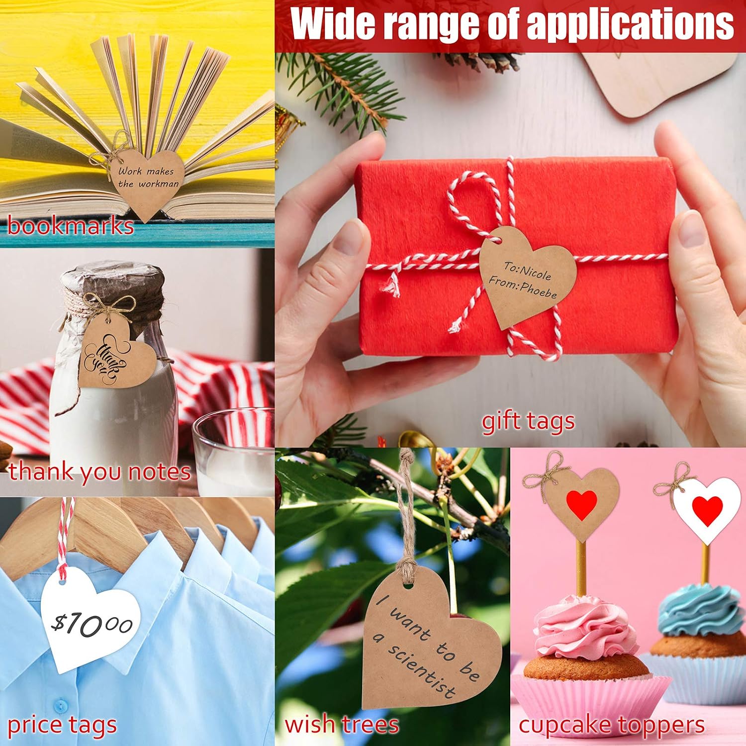 Cisolen 200 PCS Heart Shape Gift Tags for Presents Kraft Paper Gift ...