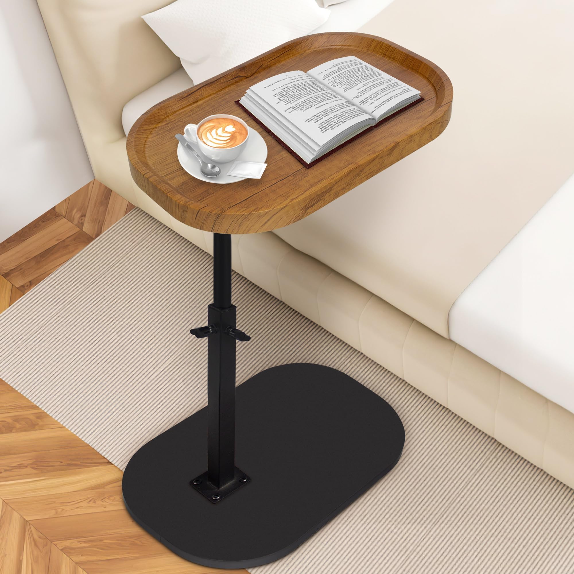 Amazon.com: NATFAIRY C Shaped End Table with Rolling Wheels, Height ...