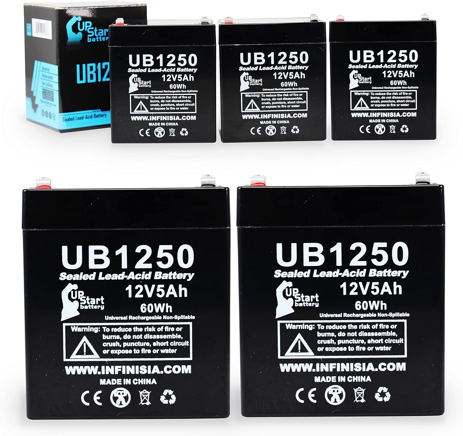 Amazon.com: 5-Pack UB1250 Universal Sealed Lead Acid Battery (12V, 5Ah ...