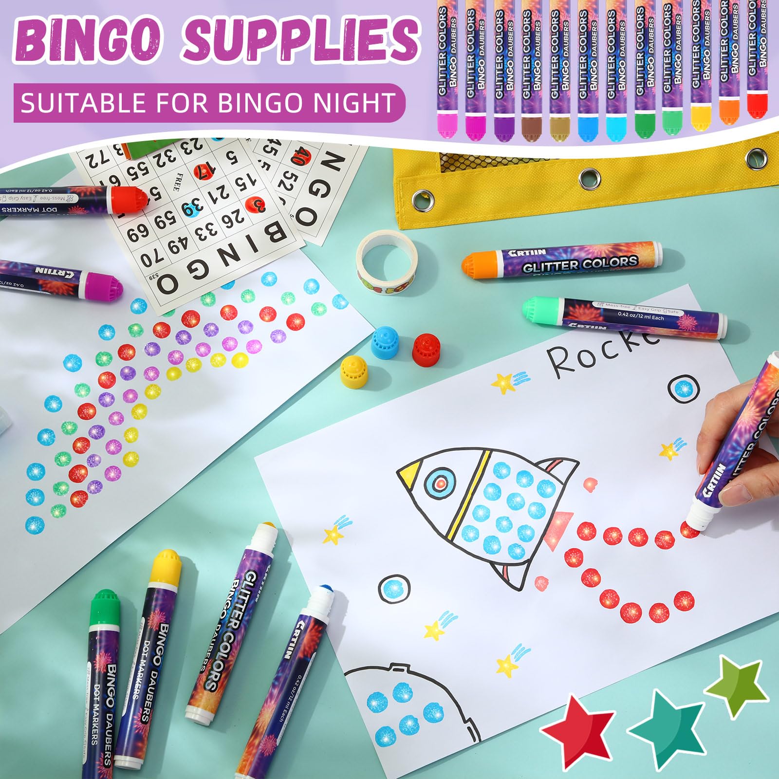Snapklik.com : 24 Pack Glitter Bingo Daubers, Shimmer Dot Markers In 12 ...