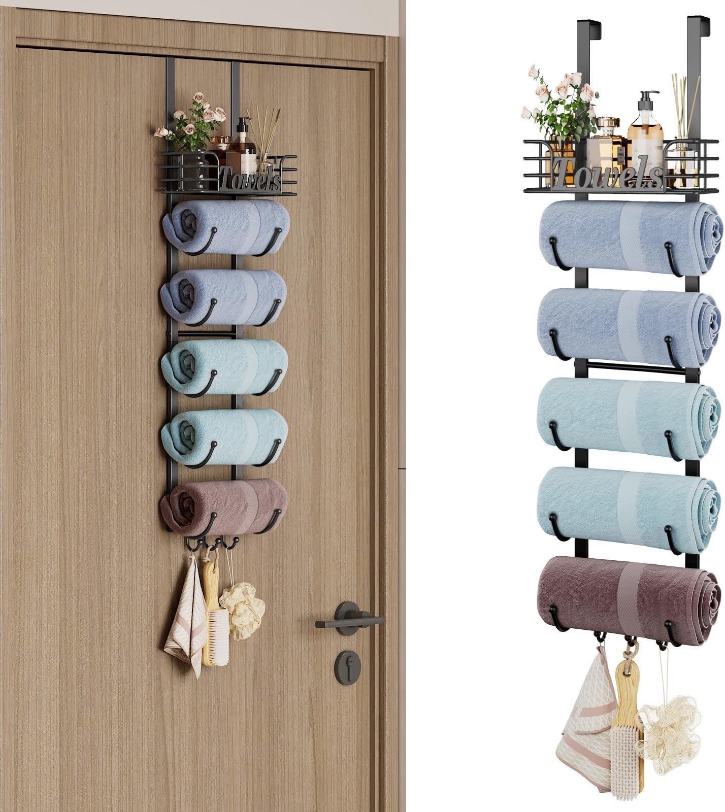 Amazon.com: HapiRm Over Door Towel Rack - 6 Tier Over The Door Towel ...