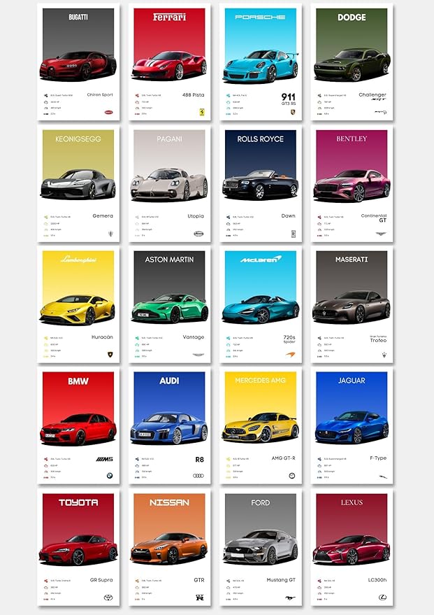 Funk You Store Supercars Posters Collage | 20 A5 Size Car Posters | BMW ...