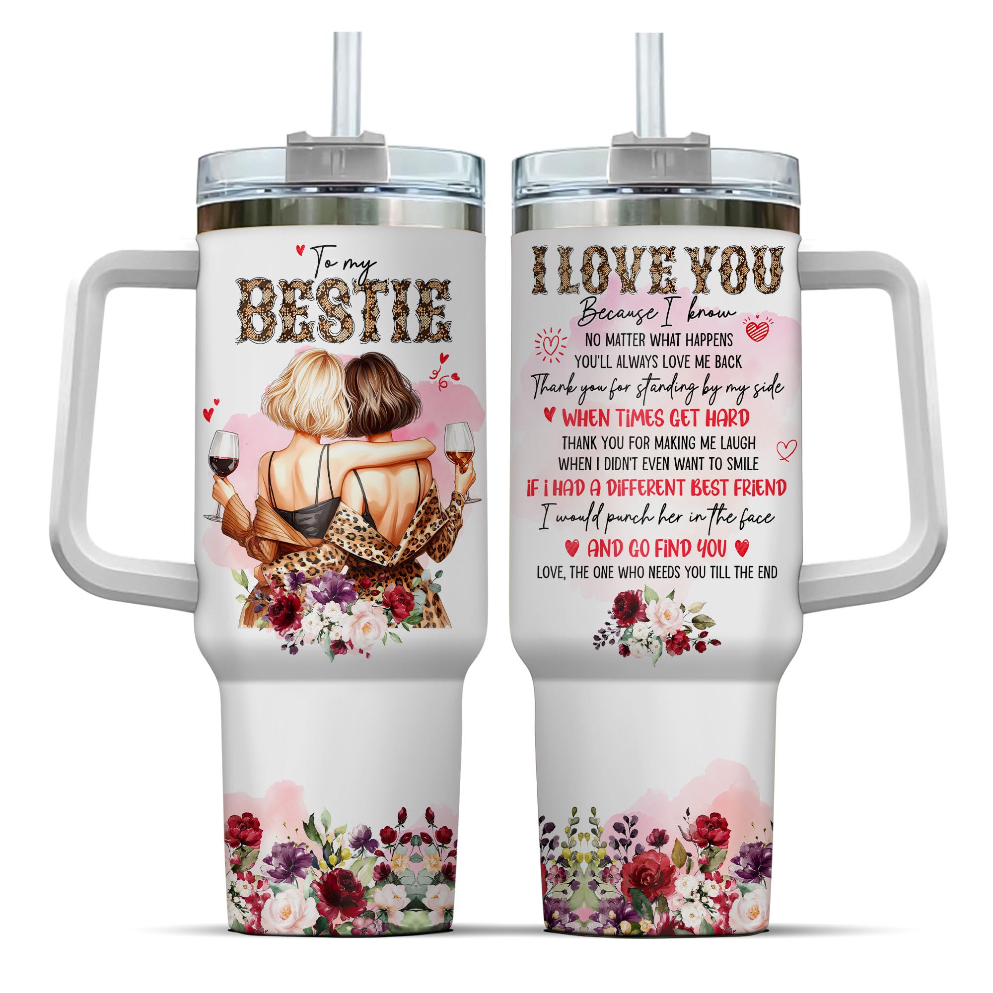 Amazon.com: 99OWL Tumbler 40 Oz With Handle Lid And Straw, My Bestie ...