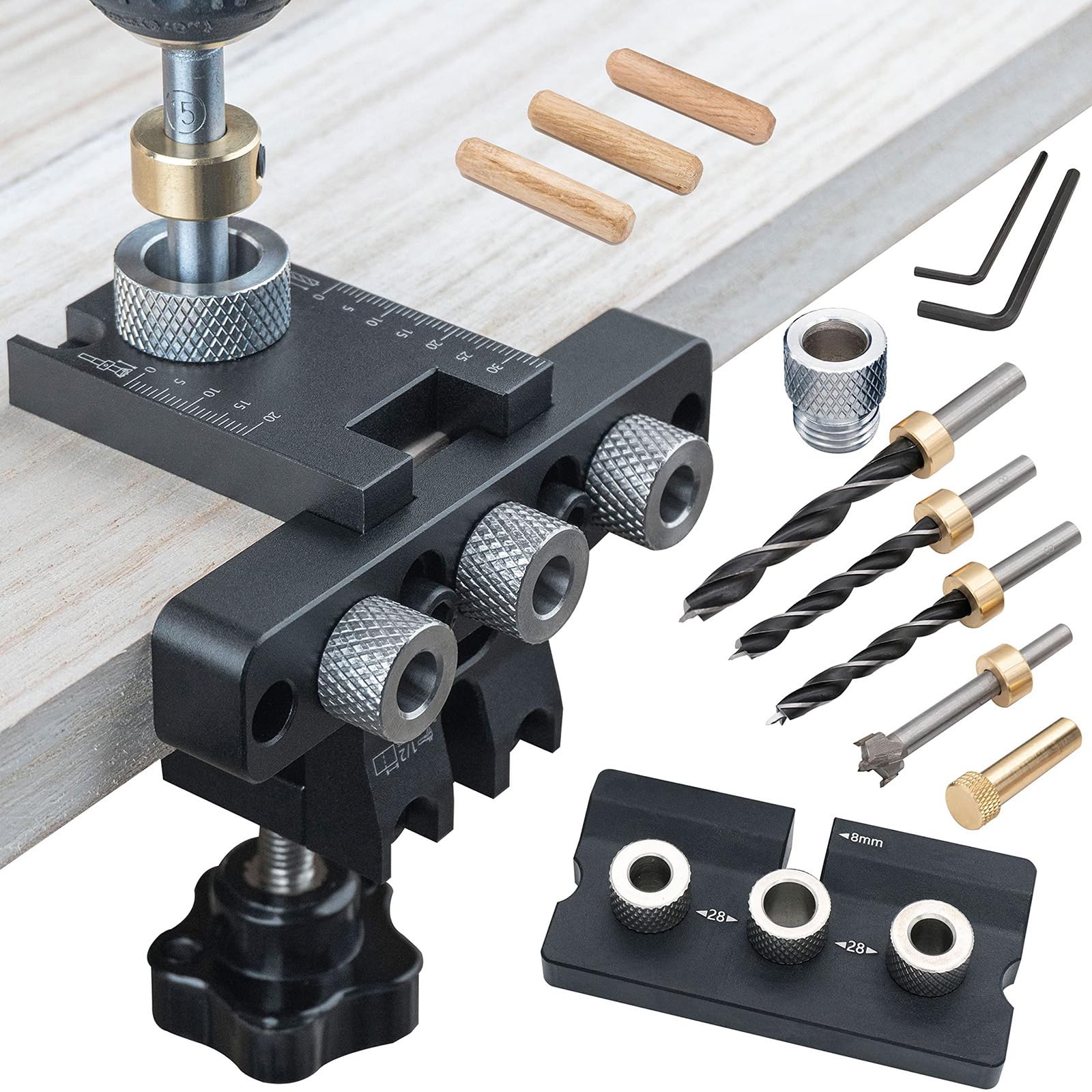 GoldEpic Self Centering Doweling Jig Kit for Woodworking 3 in 1 Dowel ...