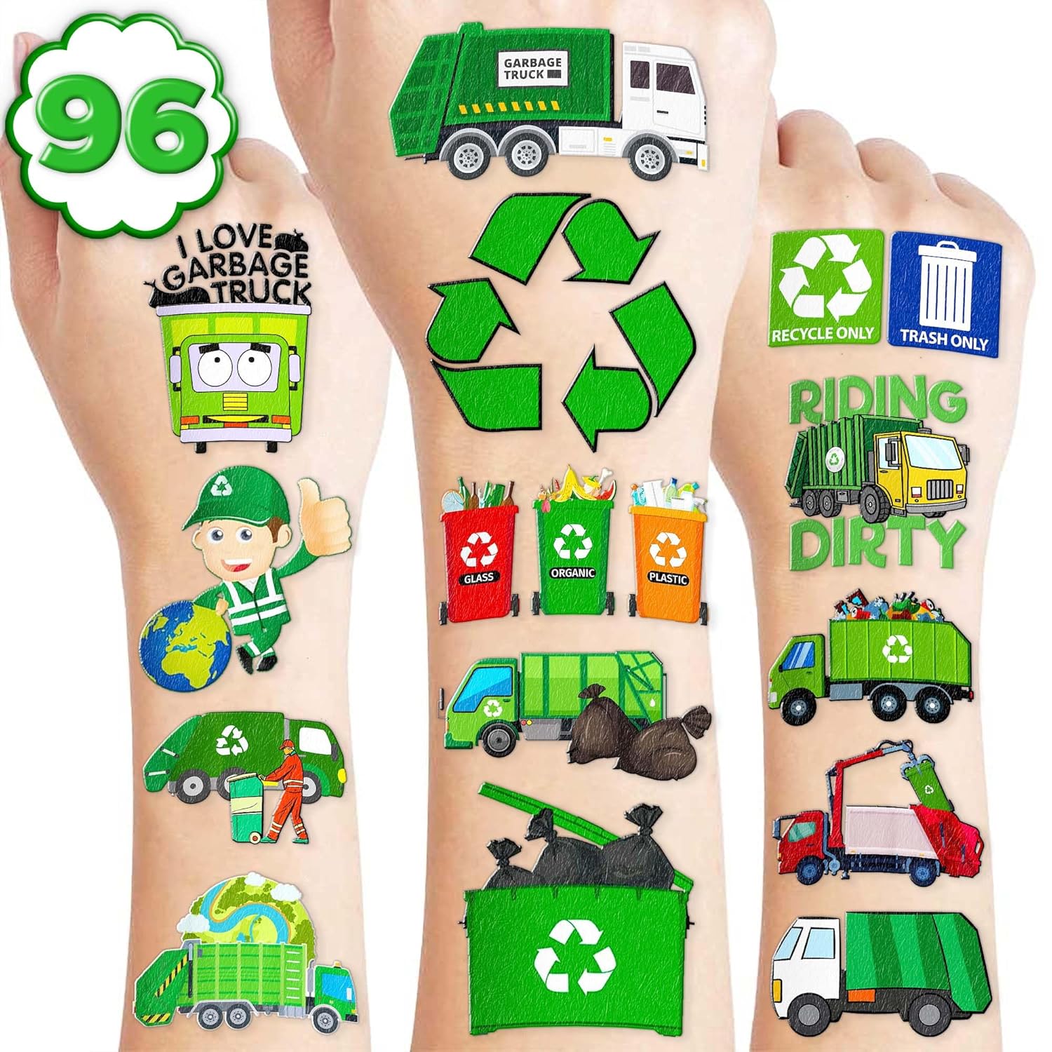 Amazon.com : Garbage Truck Pre-Cut Temporary Tattoos for Kids – 96PCS ...