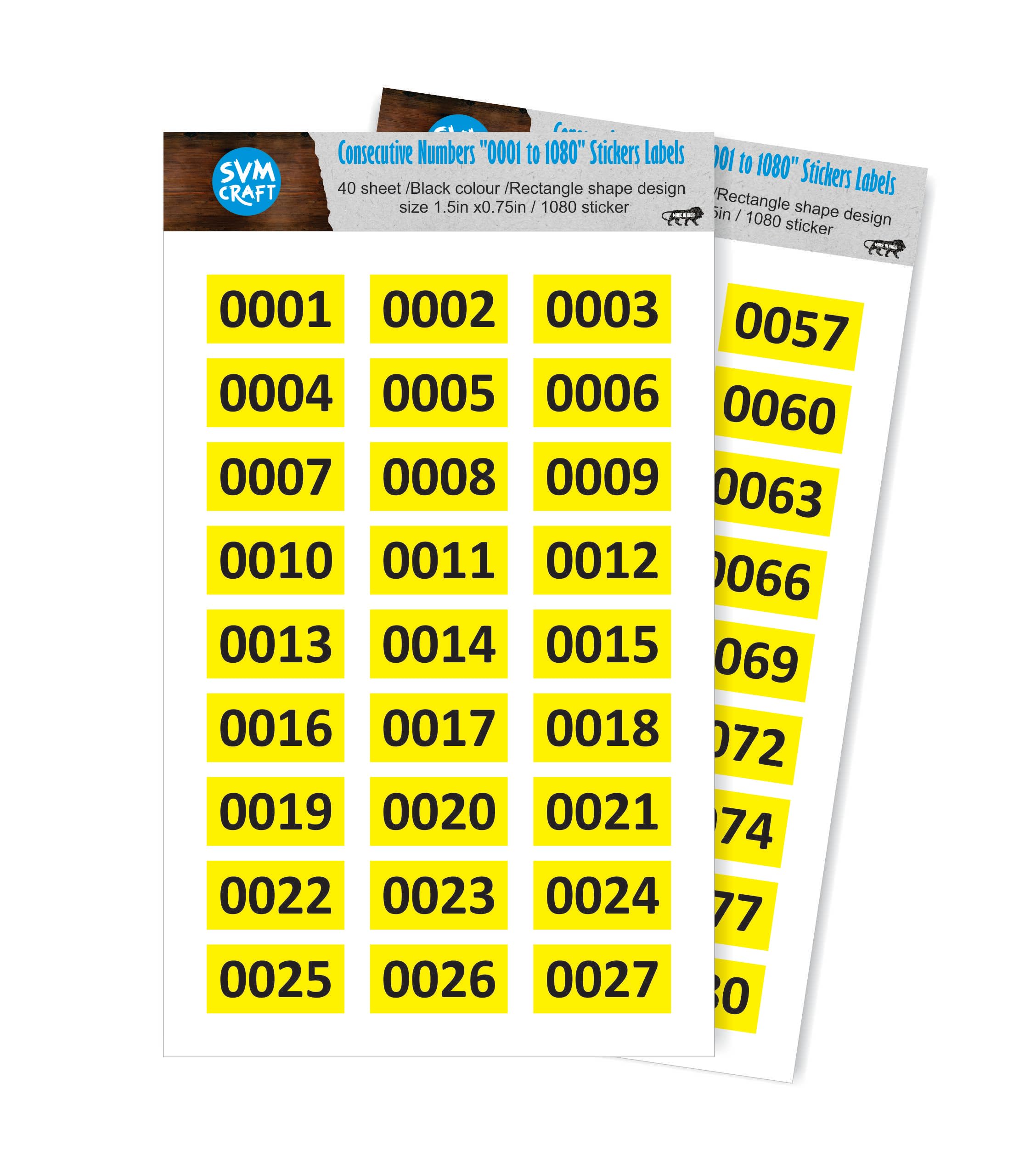 SVM CRAFT® 1-1000 Consecutive Number Inventory Labels Stickers Sheets ...