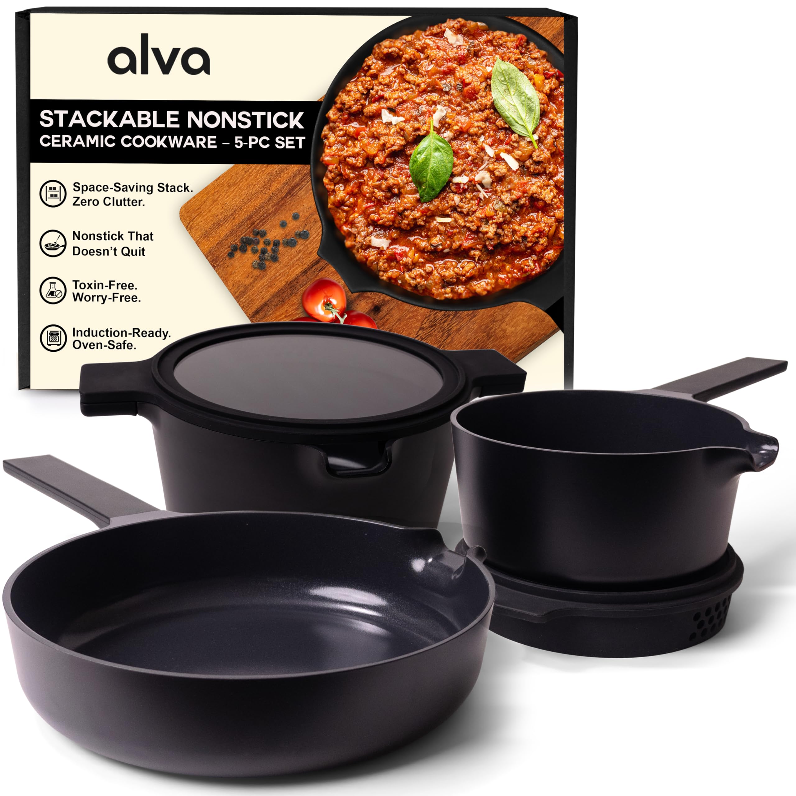 Snapklik.com : Alva Neat 5-Piece Nesting Cookware Set Stackable ...