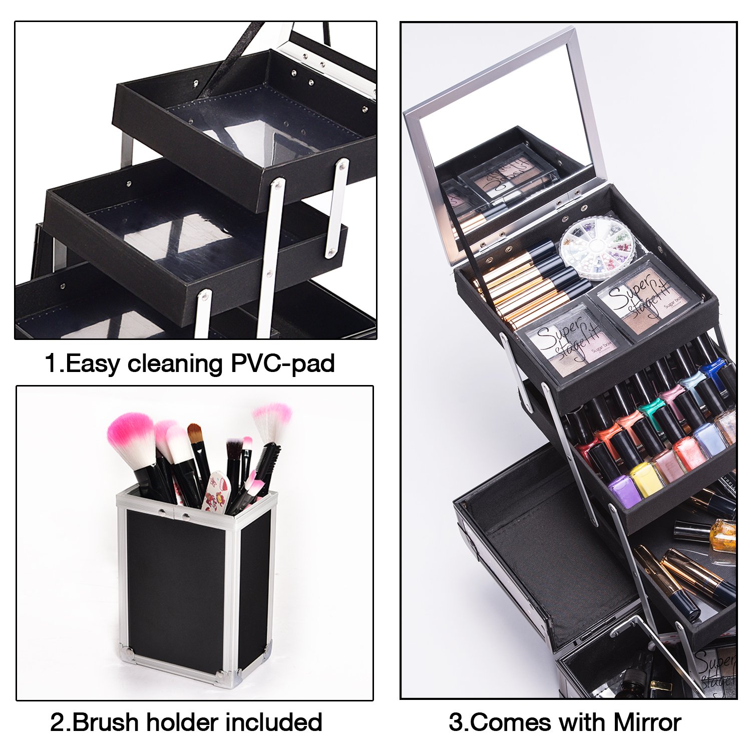 Joligrace Makeup Train Case Cosmetic Organizer Box Lockable with 3 ...