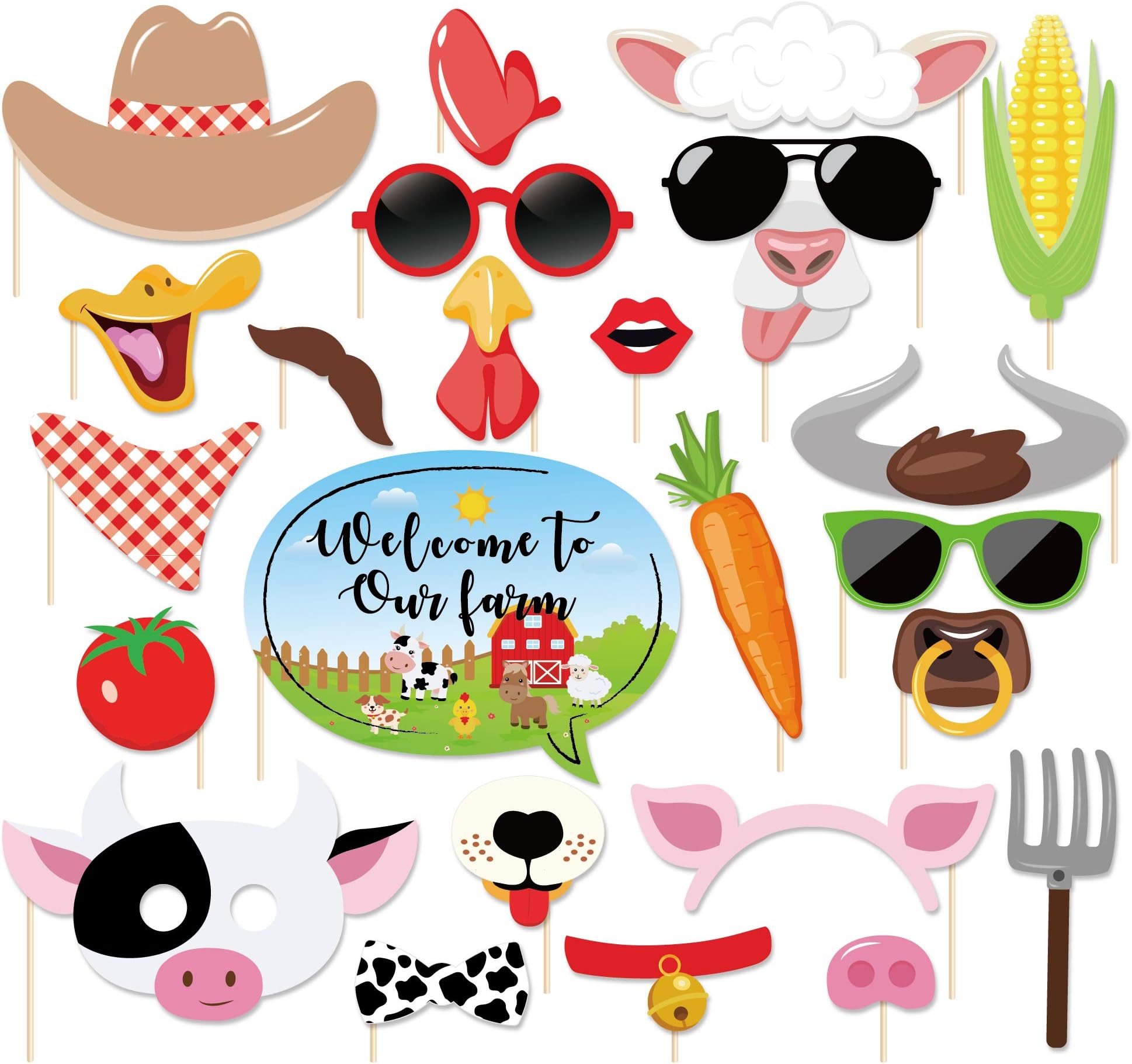 Amazon.com: Kristin Paradise 25Pcs Farm Animal Photo Booth Props with ...