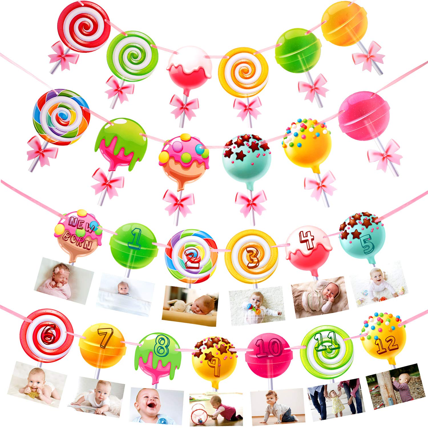 2 Strings Lollipop Bow Banner Candyland Banner Candy Birthday Bunting ...