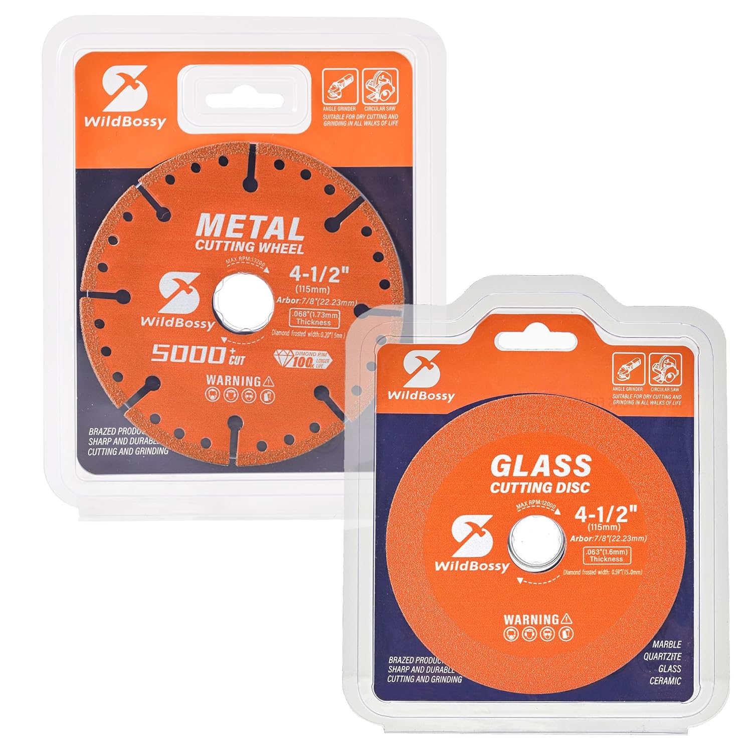 Diamond Cutting Wheel 4-1/2 Inch & Glass Cutting Disc 4-1/2 Inch for Angle Grinder with 7/8 ...