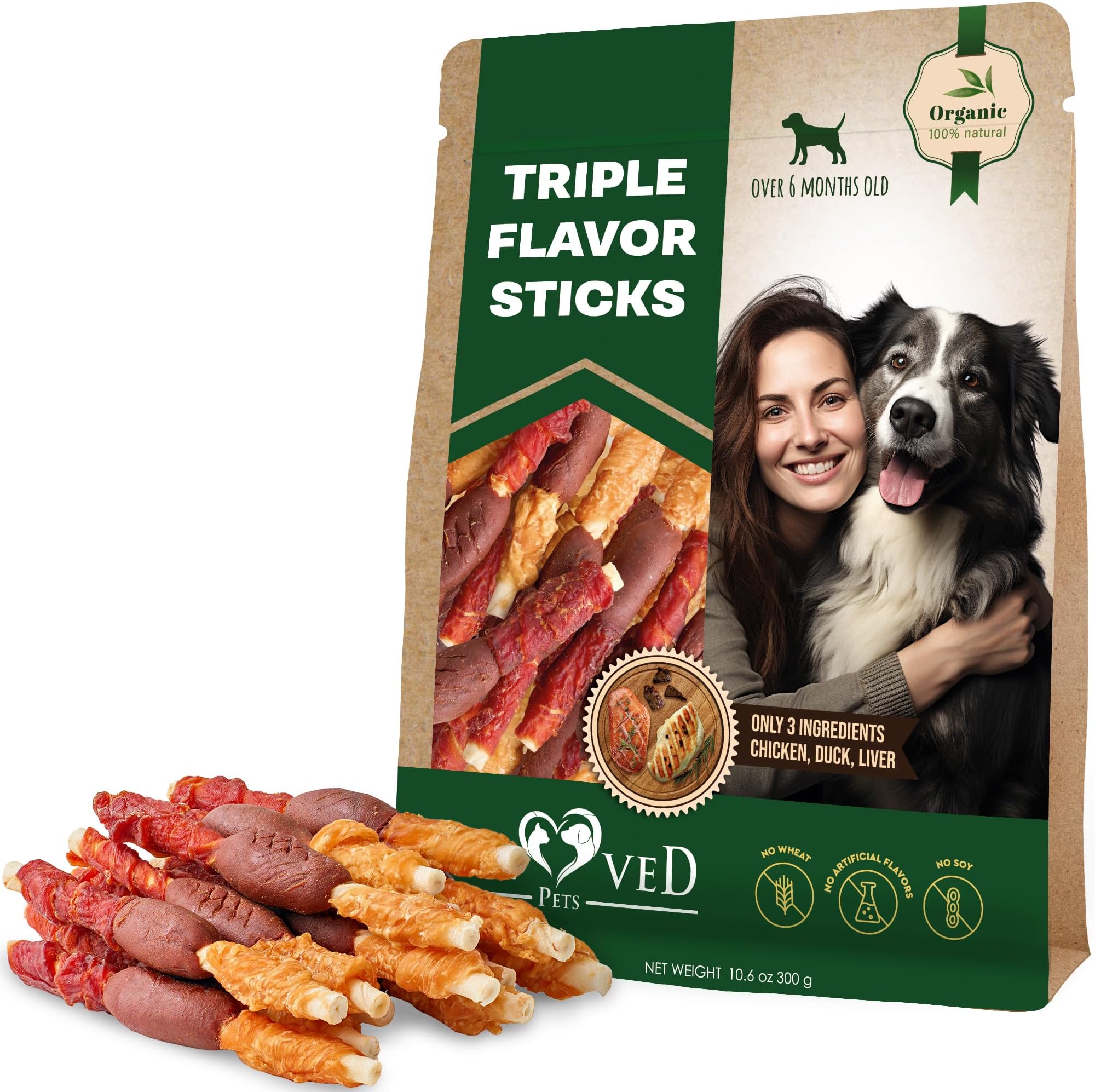 Dog Treats Rawhide Triple Flavor Duck & Chicken Human Grade Meat 300 Gr ...