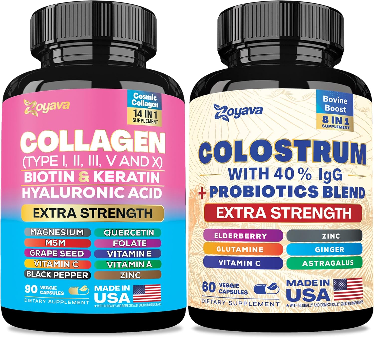 Amazon.com: Zoyava Collagen 14-in-1 and Colostrum 8-in-1 Supplement ...