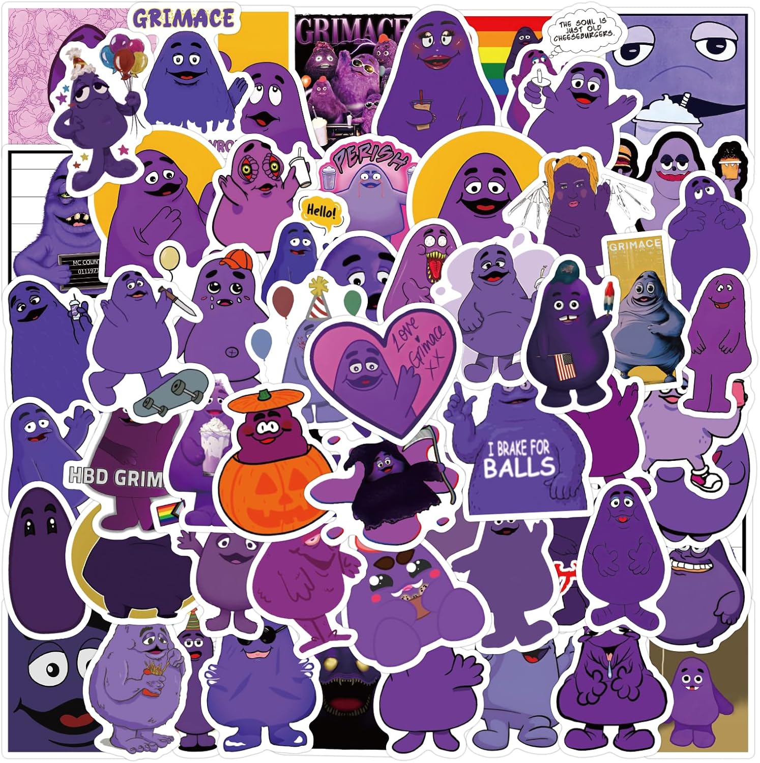 Amazon.com: 63Pcs Grimace Stickers Pack, Cute Cartoon Aesthetic Vinyl ...