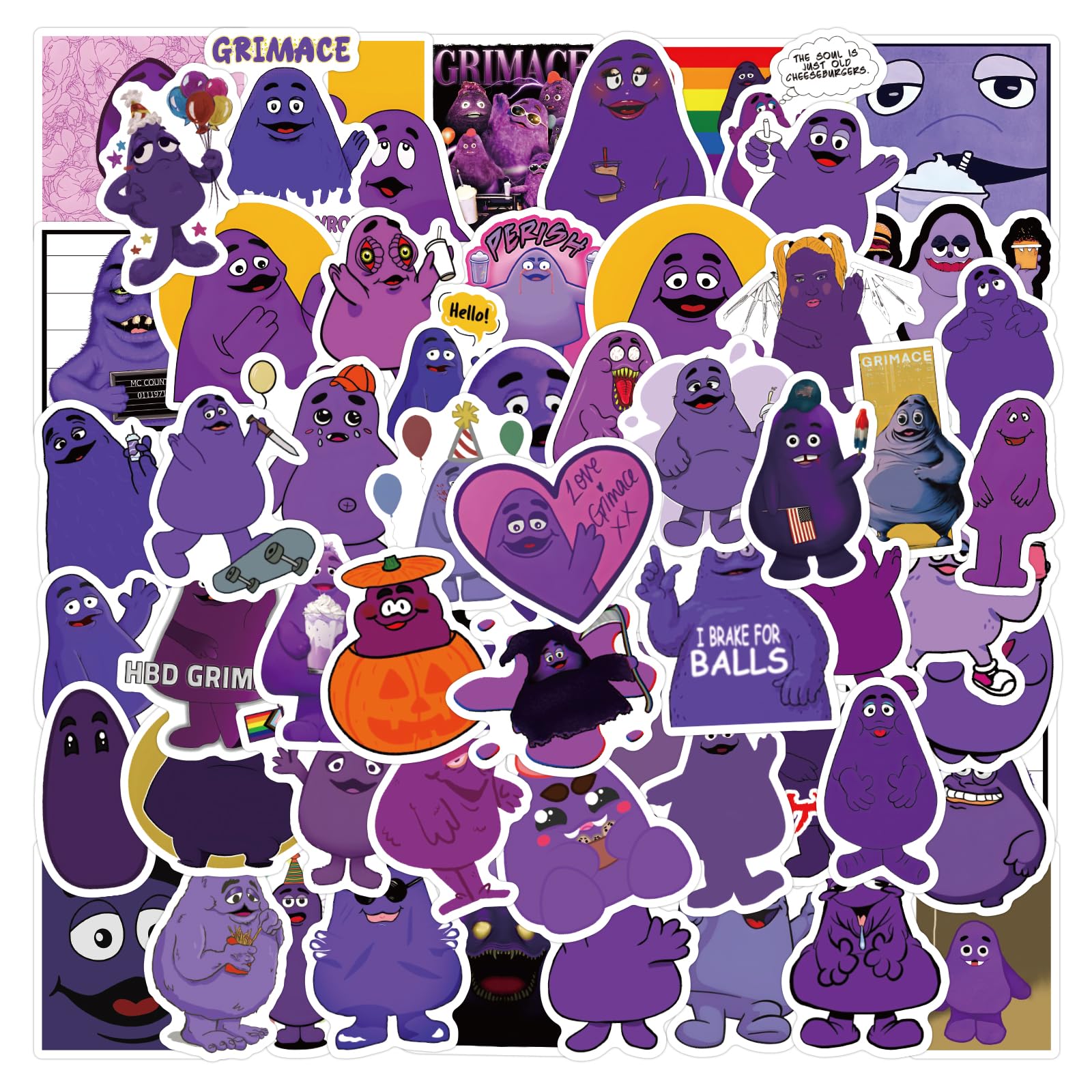 Snapklik.com : 63Pcs Grimace Stickers Pack, Cute Cartoon Aesthetic ...