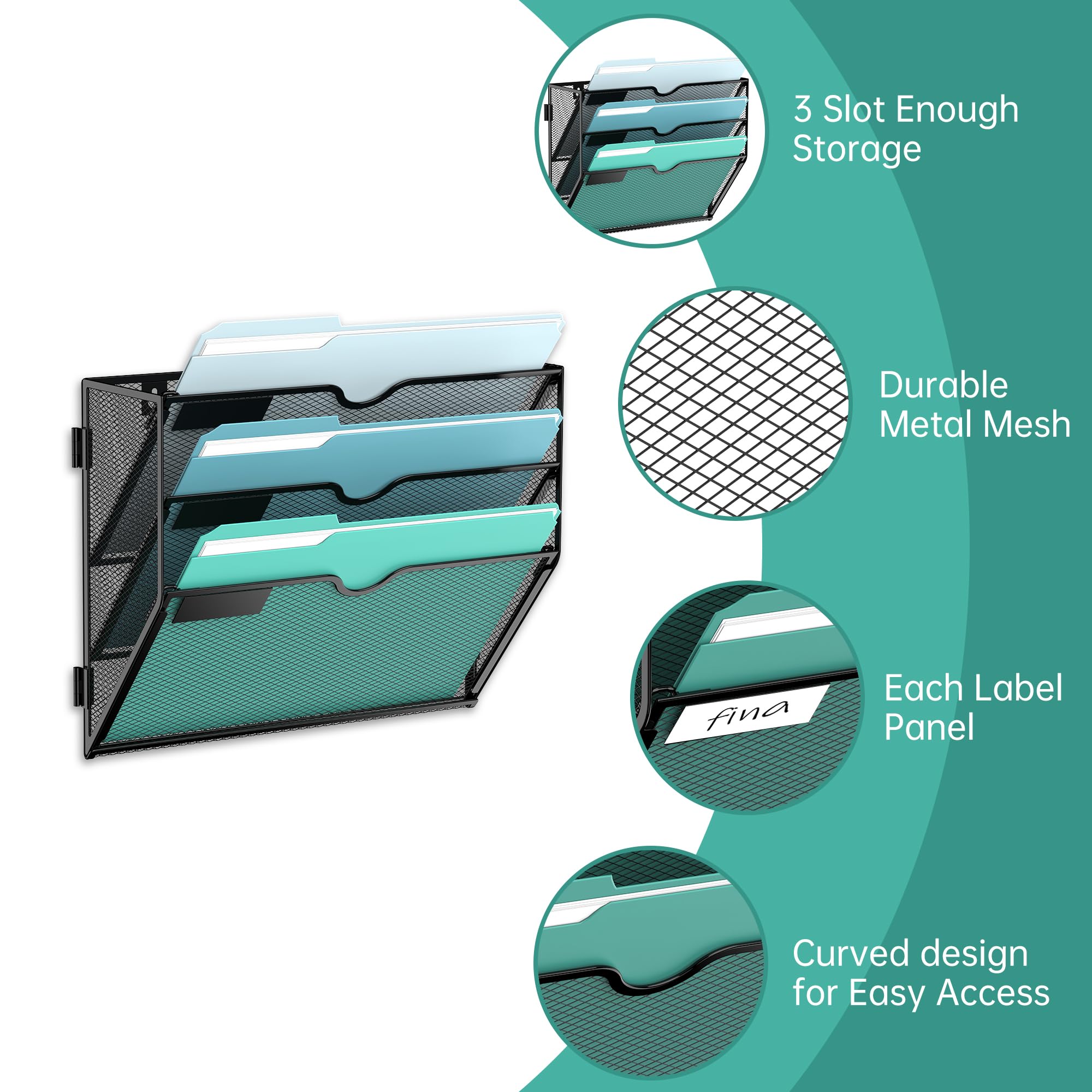 SUPEASY 3-Tier Wall File Organizer, Assembly Needed, Hanging Wall Files ...