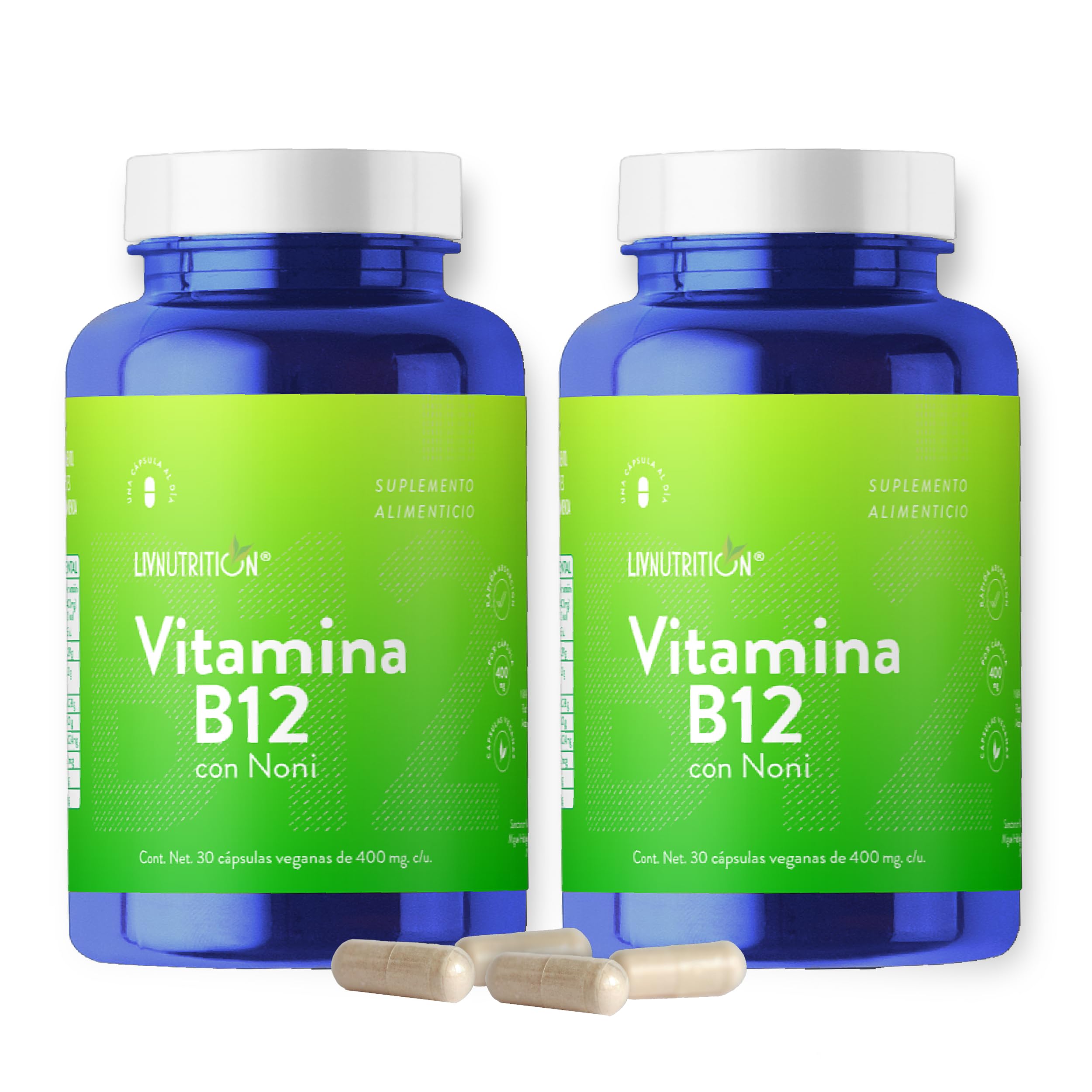 Vitamina B12 y Noni en polvo con 60 Cápsulas de 400mg | 2 meses de ...