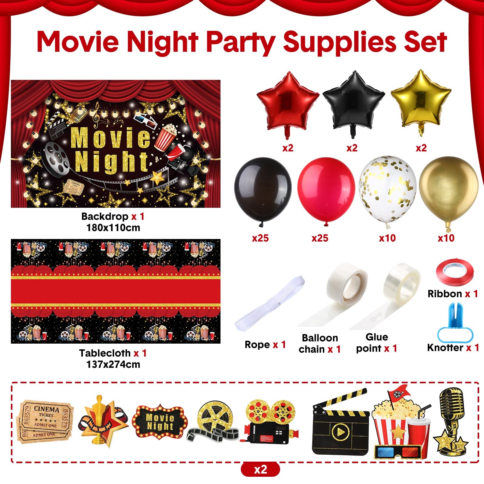 99 Pcs Movie Night Party Decorations Kit Include Movie Themed Table ...