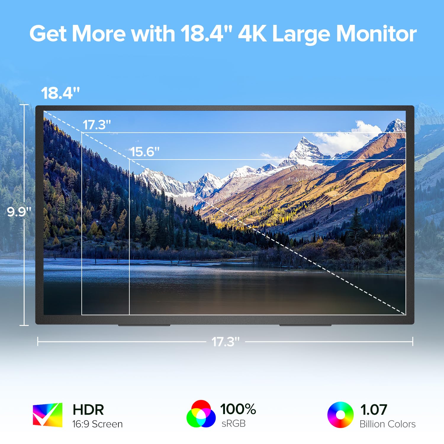EVICIV Portable Monitor 18.4" 4K 10Bit with VESA & Stand 180Â ...