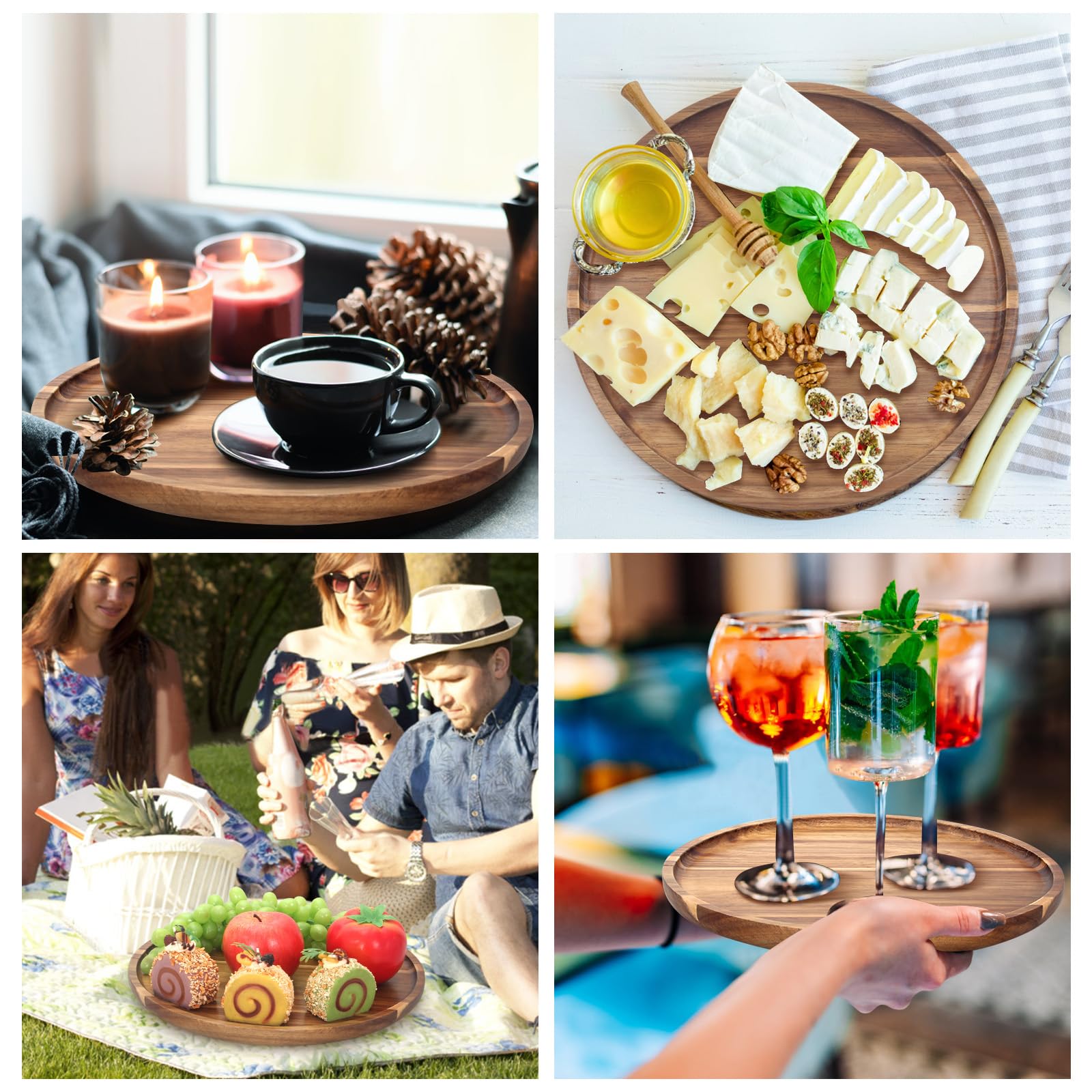 Snapklik.com : Acacia Round Wood Tray Decorative Serving Trays For ...