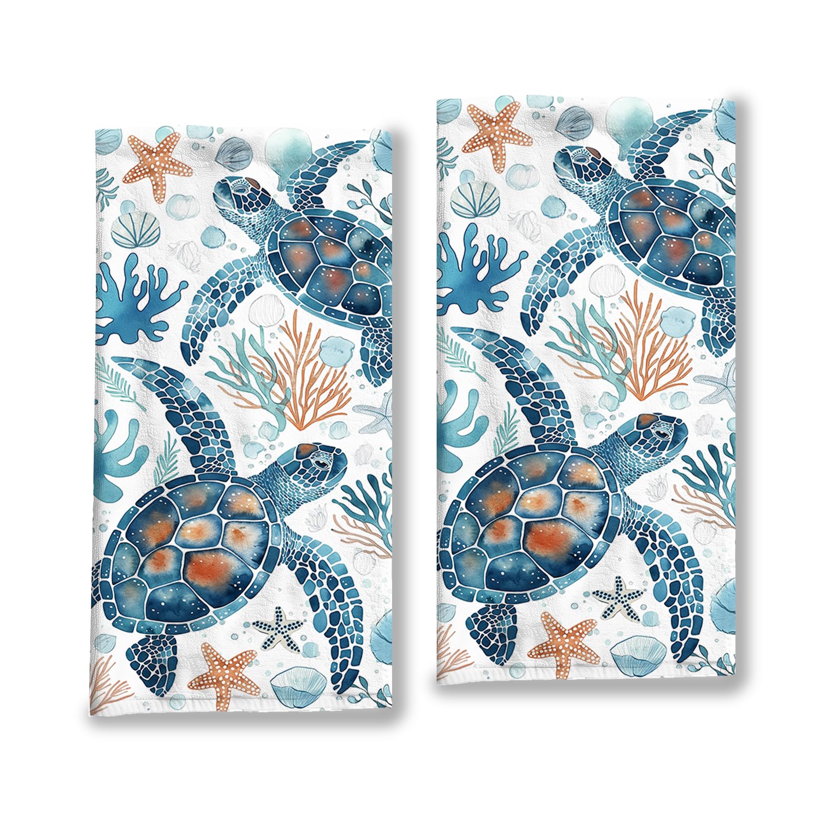Amazon.com: omosri 2 Pack Sea Turtle Hand Towels Blue Bath Towel ...