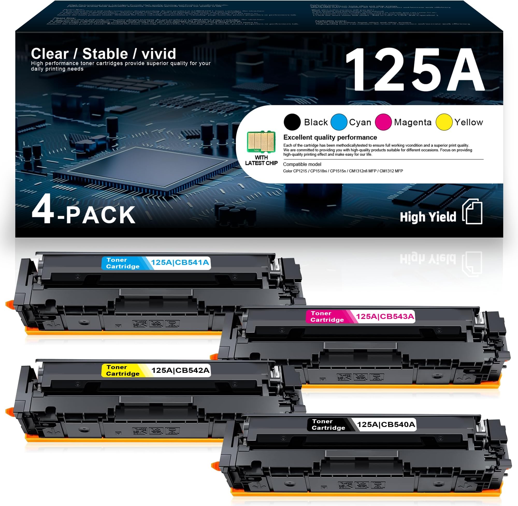 125A Toner Cartridges 4 Pack High Yield Replacement for HP 125A Toner ...