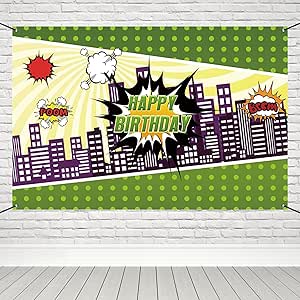 Amazon.com: Renaiss 6x3.6ft Happy Birthday Superhero Themed Party ...