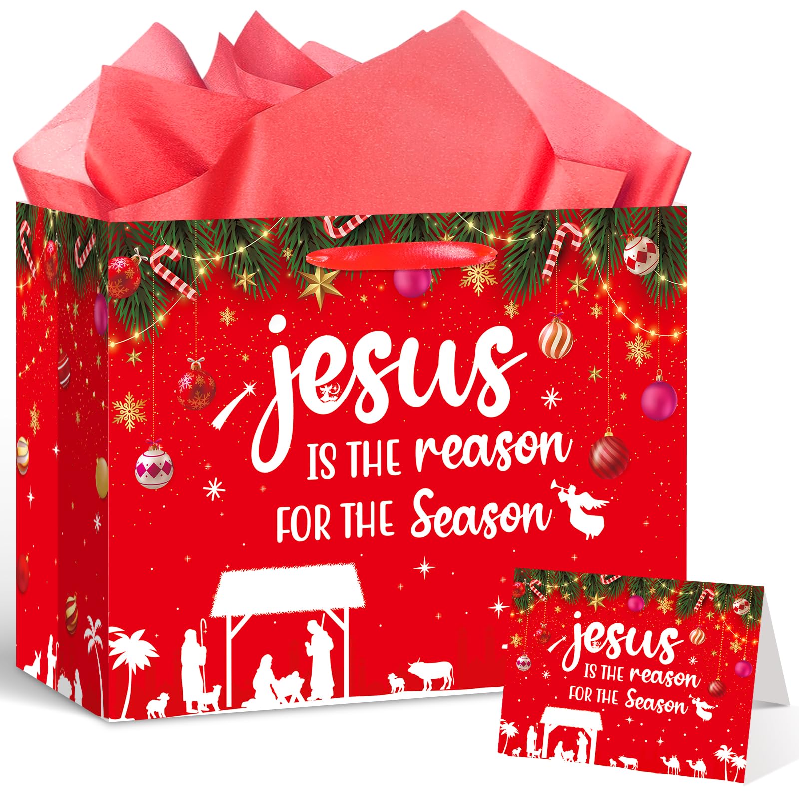 Amazon.com: Christmas Nativity Gift Bag Religious Christmas Paper Bag ...
