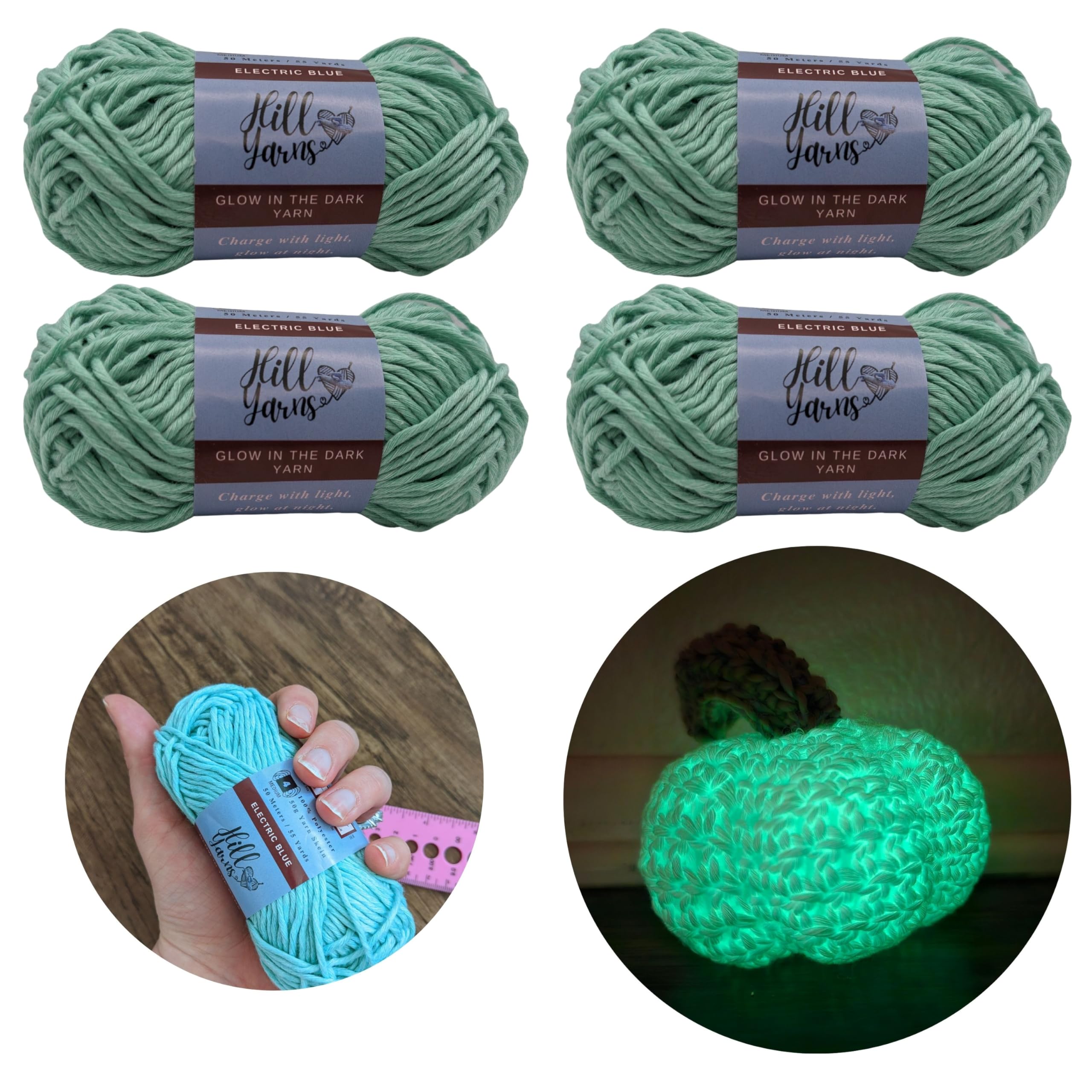Amazon.com: Glow in The Dark Yarn Pack of 4 Mini Skein | Dark Blue Yarn ...