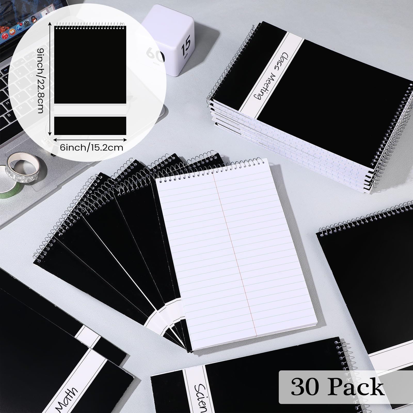 Snapklik.com : Cholemy 30 Pack Spiral Steno Pads 6 X 9 Inches 60 Sheets ...