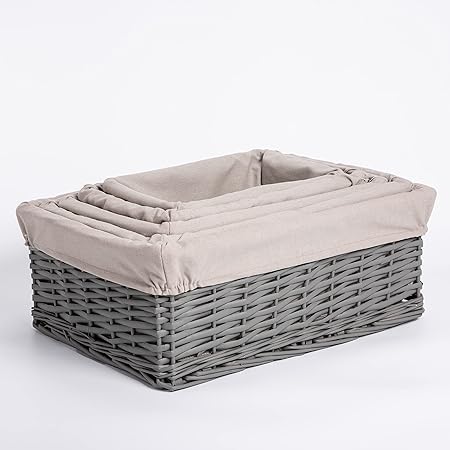 Grey Natural Wicker Storage Basket With Liner Shelf Basket Gift Hamper ...