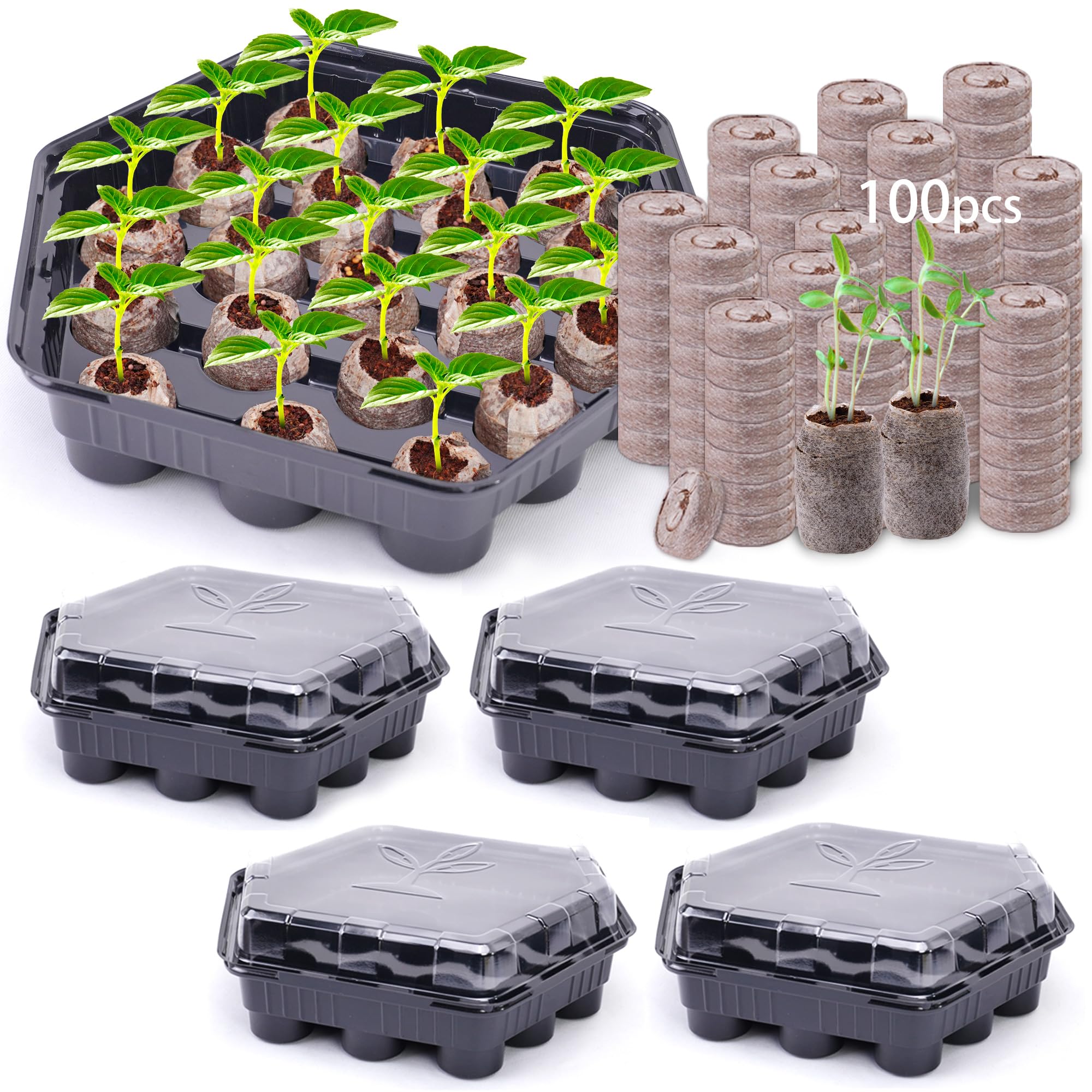 Amazon.com : U0U 5 Pack Seed Starter Trays with 100pcs Peat Pellets,95-Cell Seed Starter Kit ...