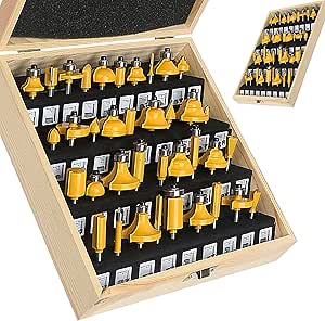 TAIWAIN Router Bit Tool Set 37 Pcs, Carbide and Miter Wood Milling ...